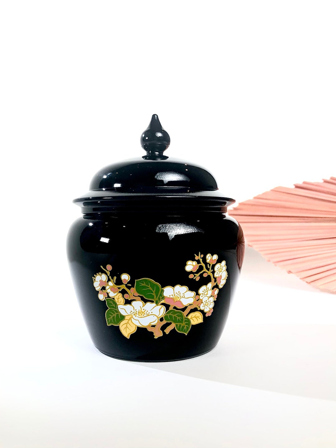 Vintage Black Glass Ginger Jar, 80s Avon Trinket Storage Jar With Lid ...