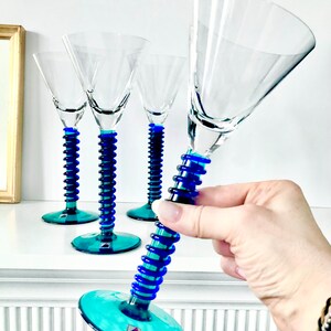 Vintage Atelier Morava Art Glass Wine Glasses Set: Hand-blown Spiral ...