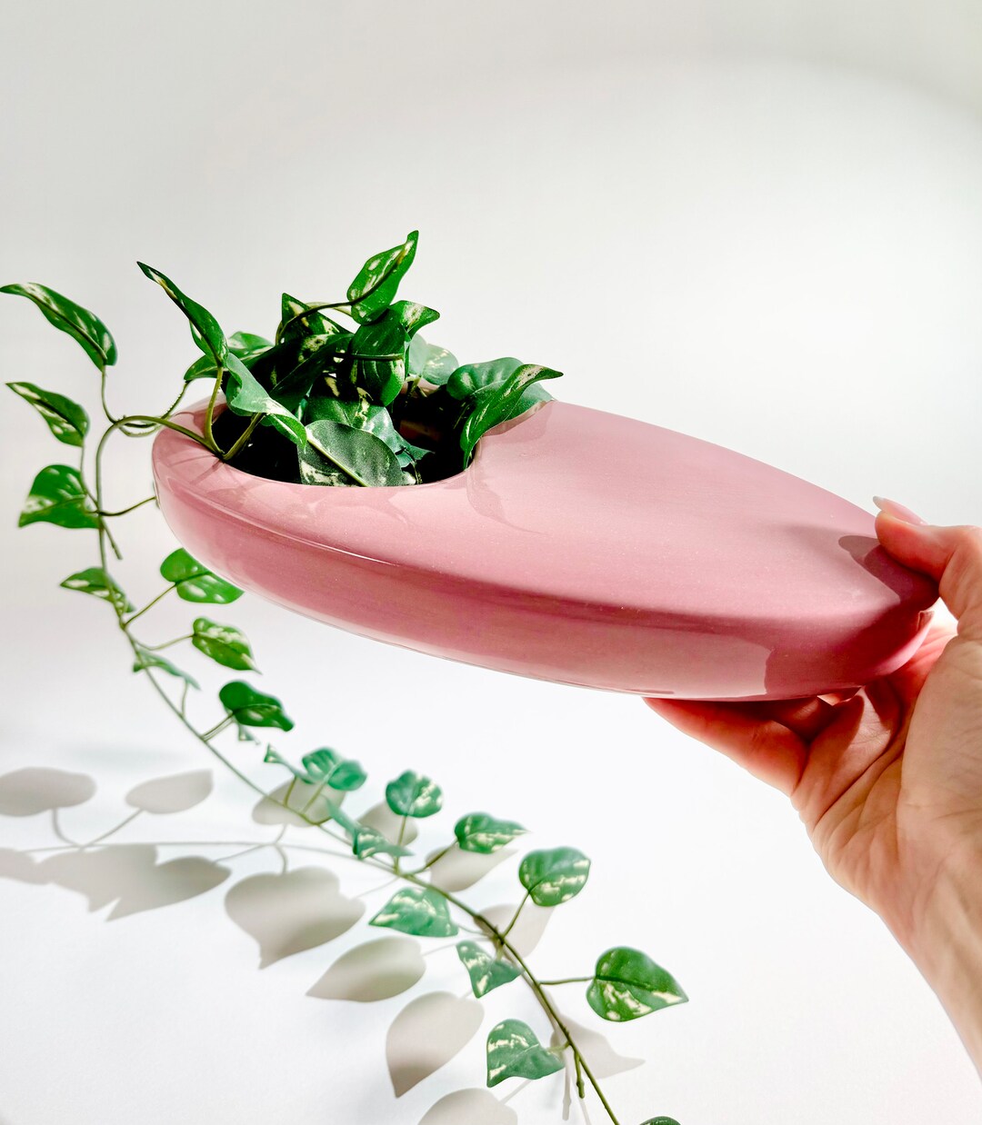 Retro Pink 80s Low Planter Offset, Unique Plant Pot Dusty Rose Petal ...