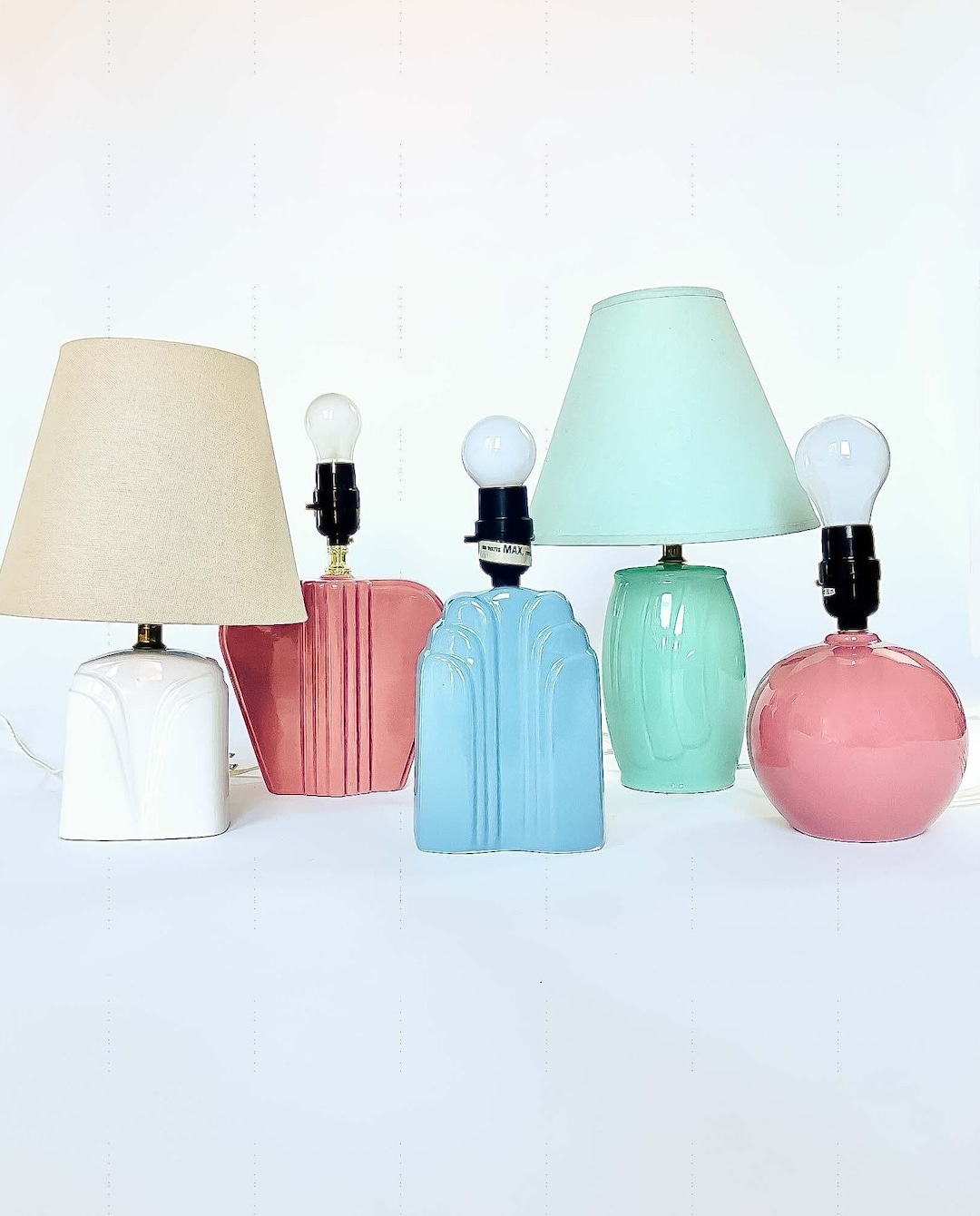 Small 80s Retro Lamps, Vintage Bedside Table Lamp Pastel Green, Pink ...