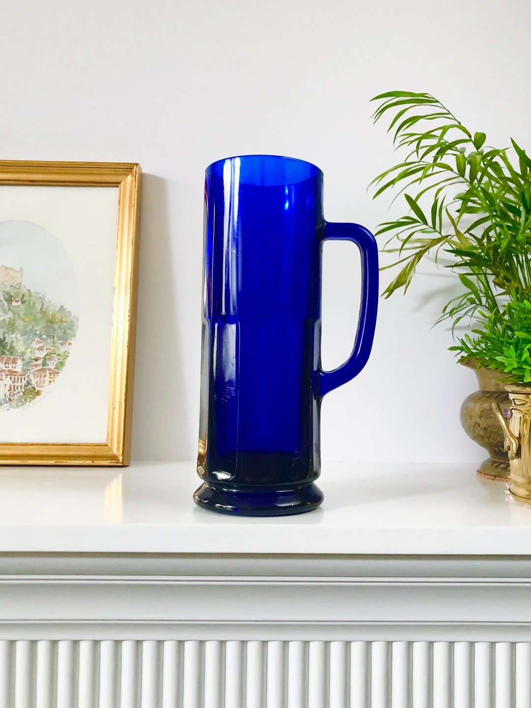 Large Cobalt Blue Glass Beer Mug, Classic 1970s Jumbo Glass Beer Stein ...