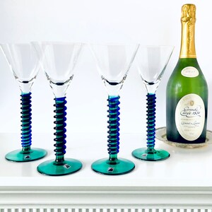 Vintage Atelier Morava Art Glass Wine Glasses Set: Hand-blown Spiral ...