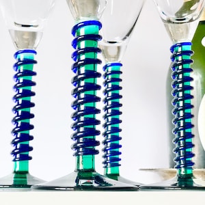 GLASS ATELIER MORAVA Vintage Tall 90s Art Glass Wine Glasses Blue ...