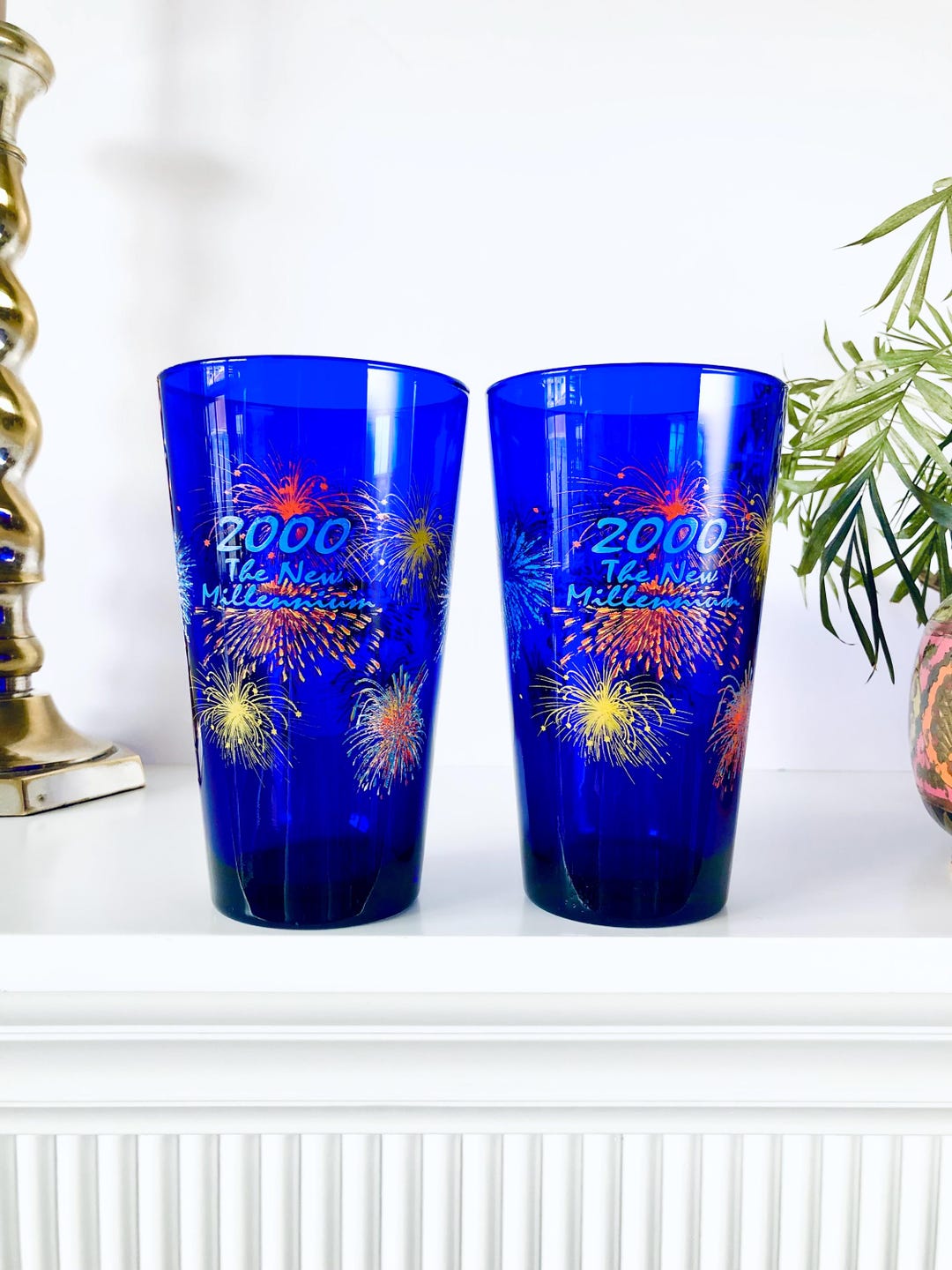 Y2K Cobalt Blue Drinking Glasses: 2000 New Millennium Tumblers, 25th ...