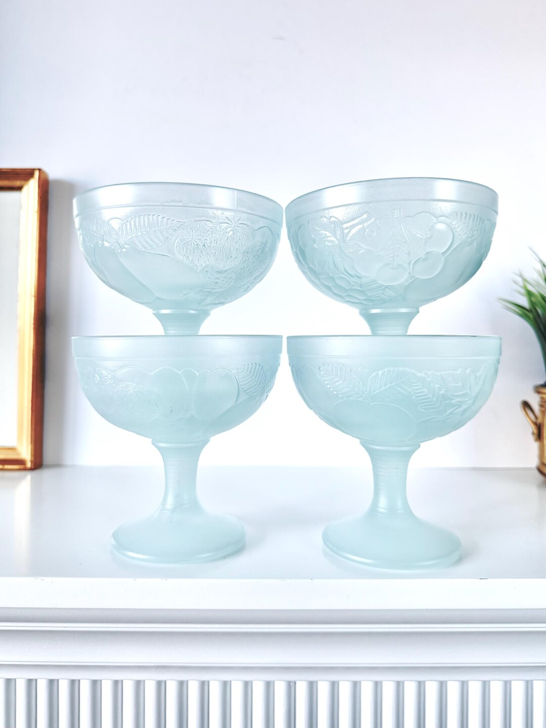 Vintage France Pastel Blue Dessert Coupes - Set of 4 Frosted Satin ...