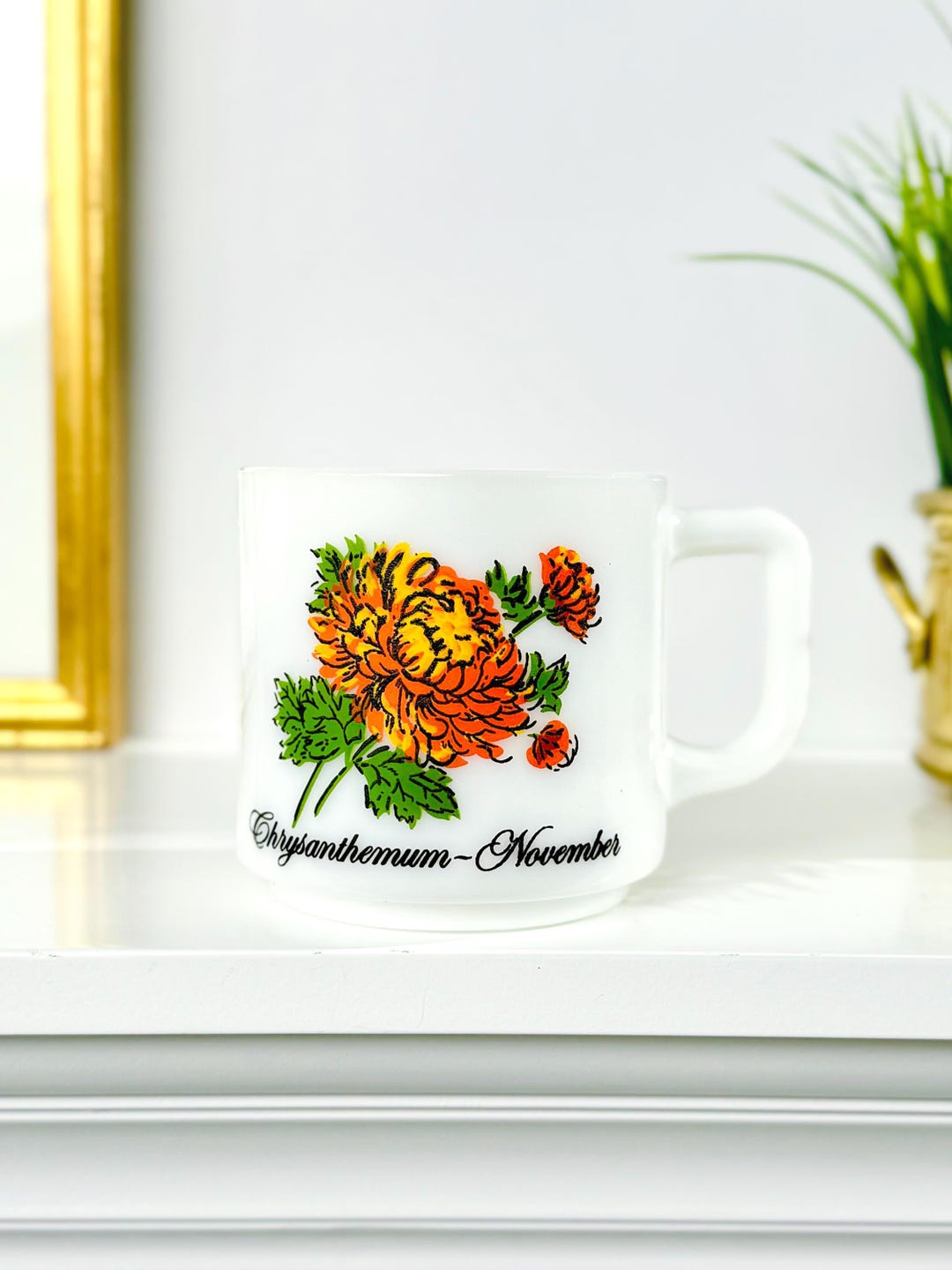 Vintage Flower of November Mug, Milk Glass Birthday Month Scorpio Gift ...