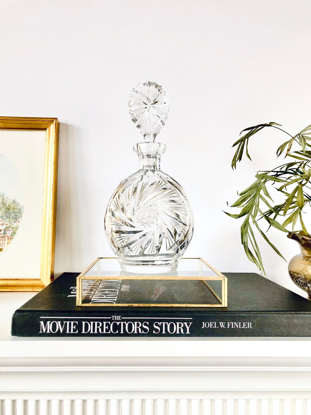 Vintage Pinwheel Cut Crystal Decanter Glass Round Decanter Retro ...