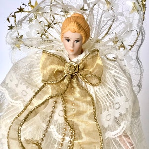 Retro 80s Snow Angel Tree Topper, Like New in Box, Porcelaine and White ...
