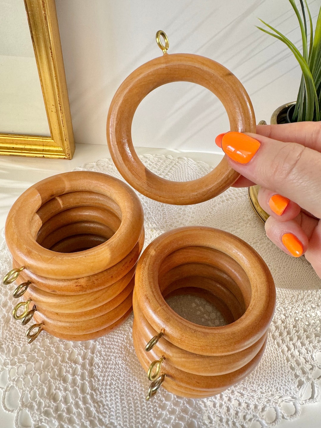 12 Vintage Wooden Curtain Rings Set, Light Natural Brown Retro 80s Wood ...