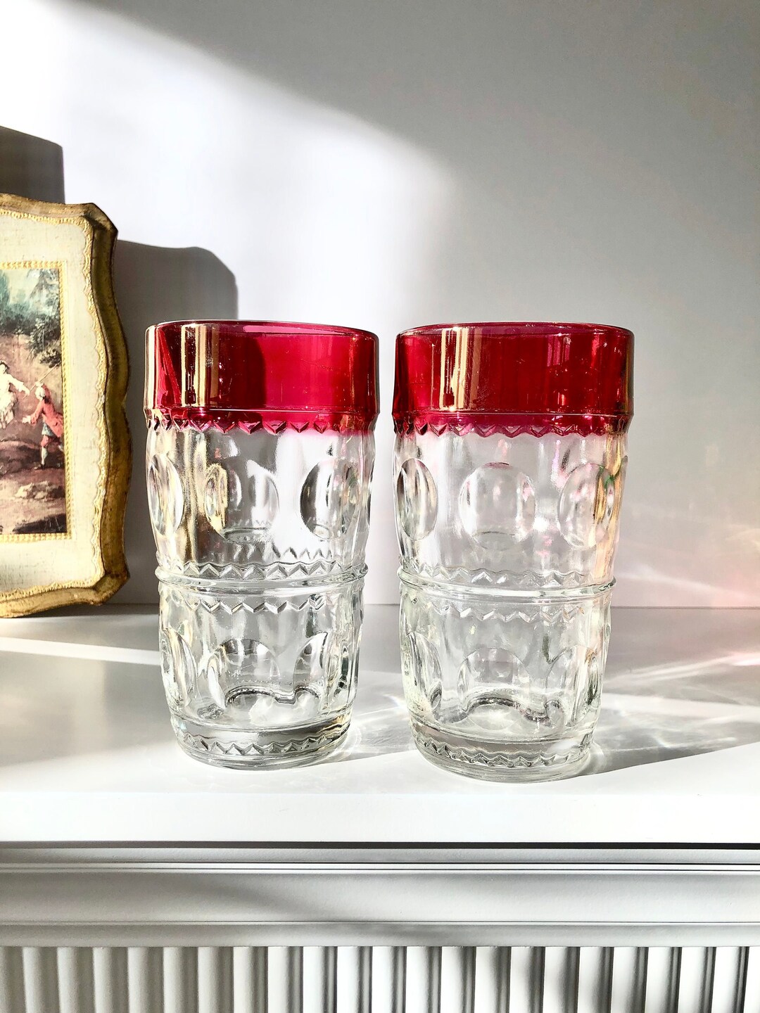 Vintage Glass Tumblers Indiana Glass Kings Crown Thumbprint Set of 2 ...