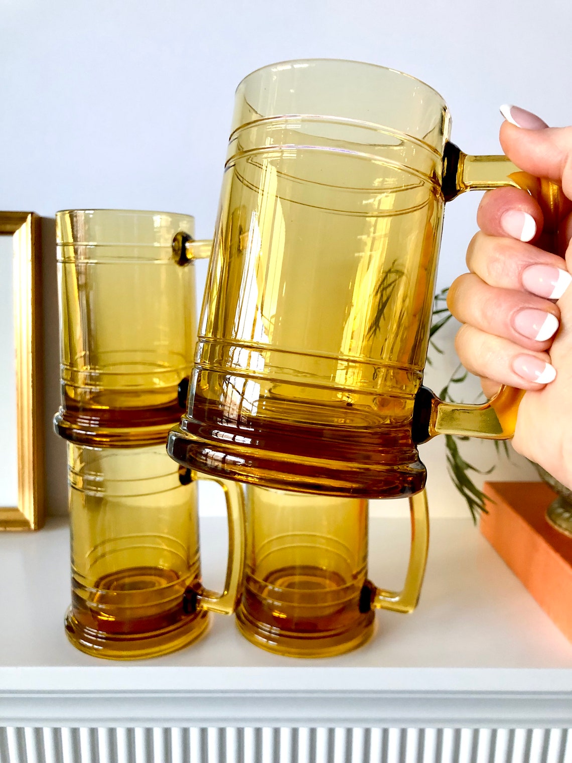 Vintage Amber Glass Beer Stein: Retro 70s Honey Golden Heavy Mug ...