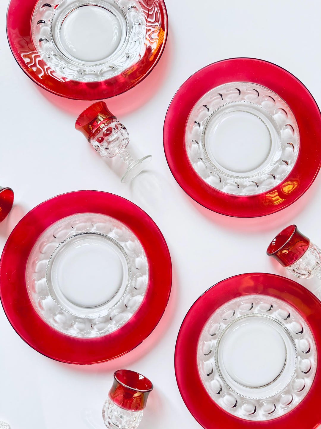 Vintage Red Kings Crown Ruby Flash Luncheon Plates Set of 4, MCM 50s ...