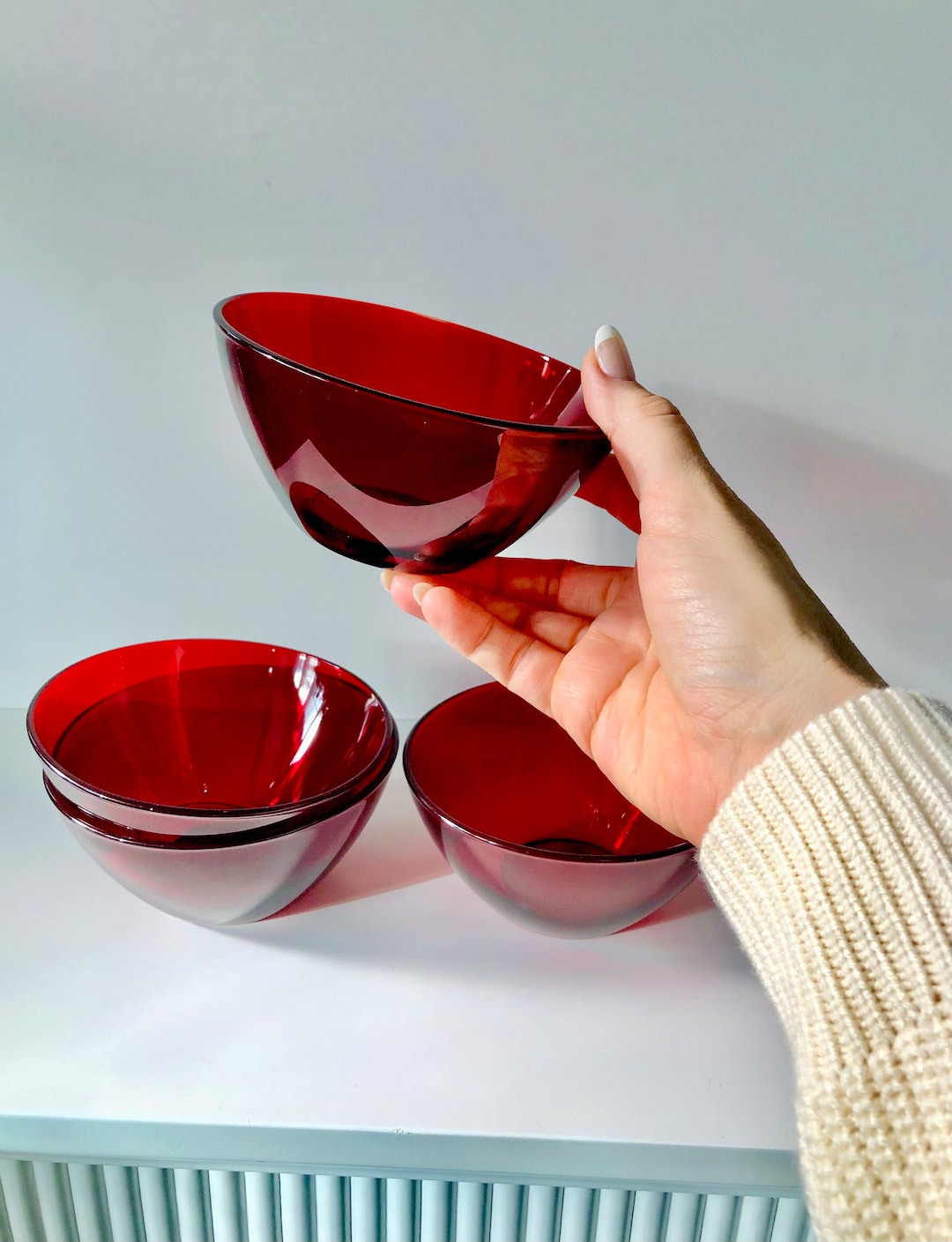 Ruby Red Glass Bowls Set of 4 Arcoroc France Vintage NEW - Etsy