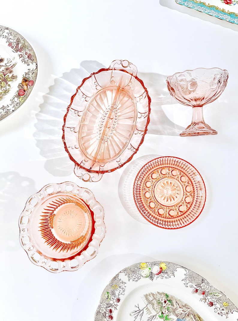Vintage Blush Pink Depression Glass Divided Tray, Jewelry Trinket Dish ...