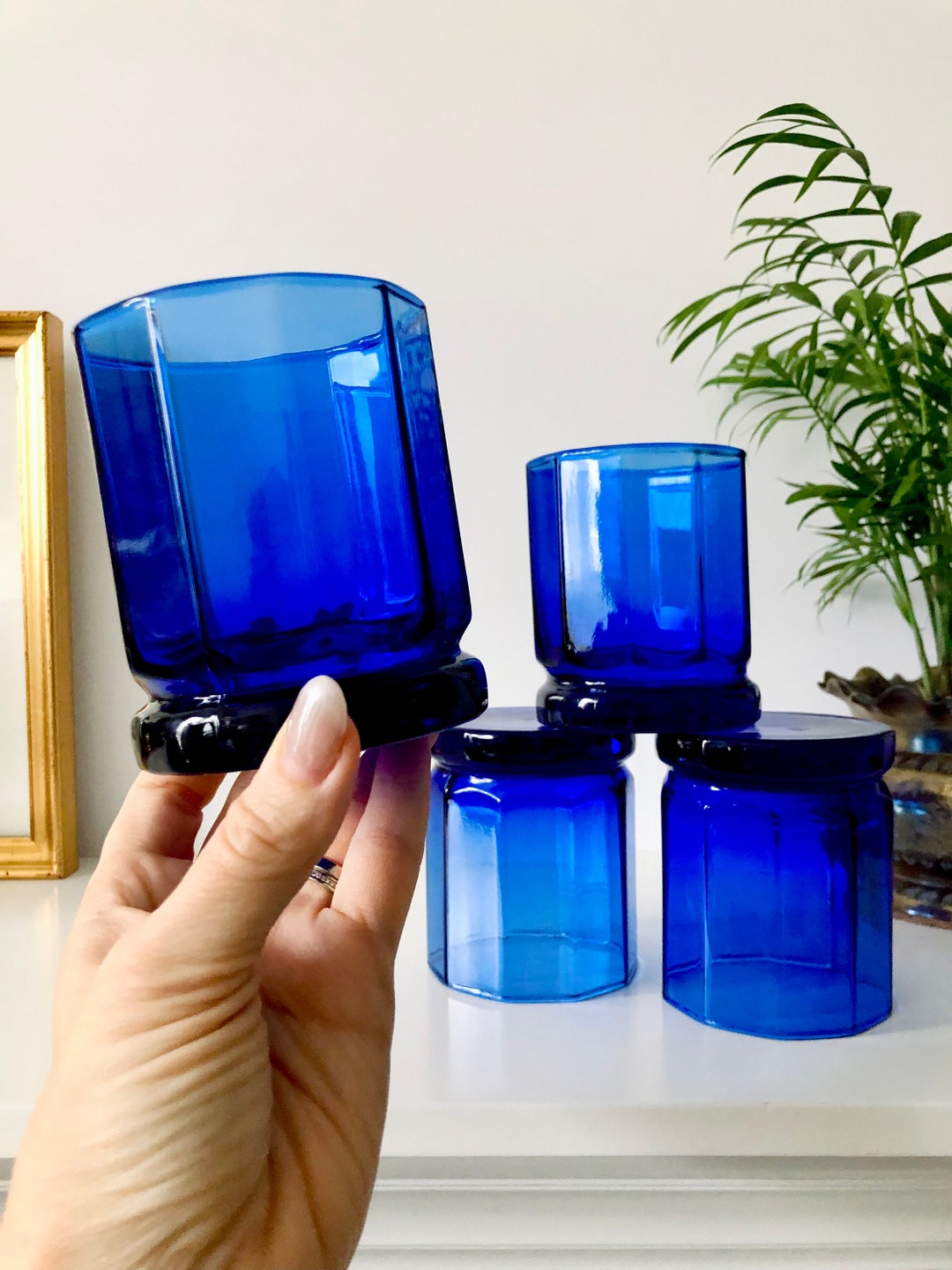 Vintage Cobalt Blue Lowball Glasses, Retro Whisky Glasses, Set of 4 ...