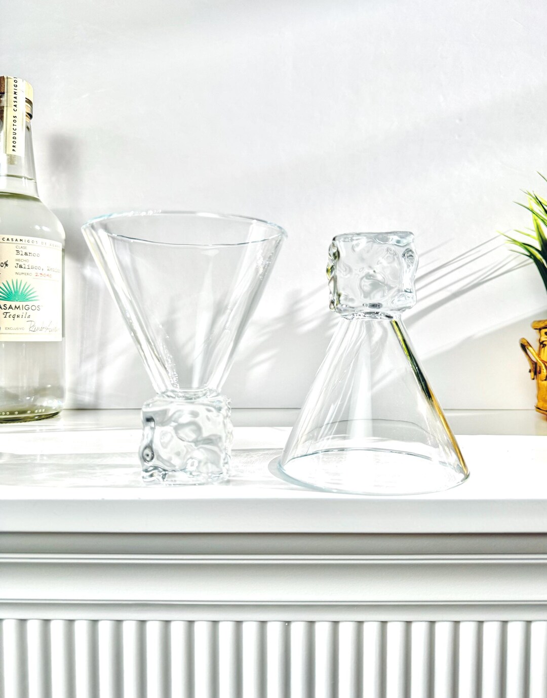 PAIR Glass Ice Cube Base Cocktail Glasses, Vintage Martini Glass ...