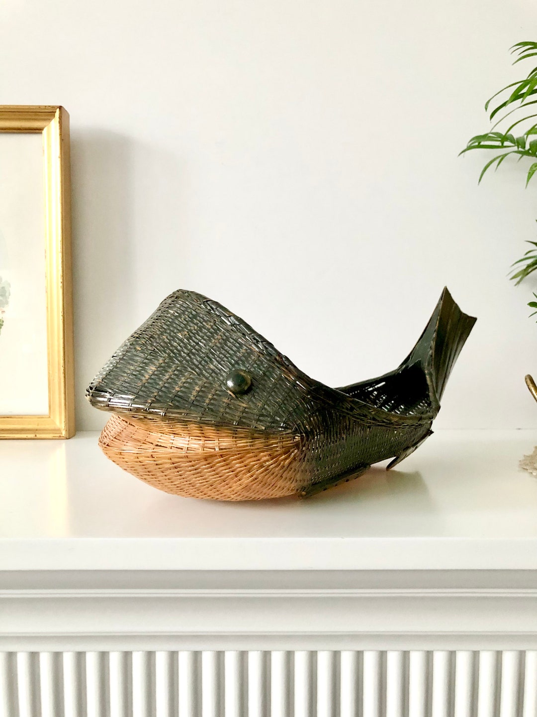Vintage Whale Shaped Basket Bamboo Planter Coastal Home Decor Woven ...