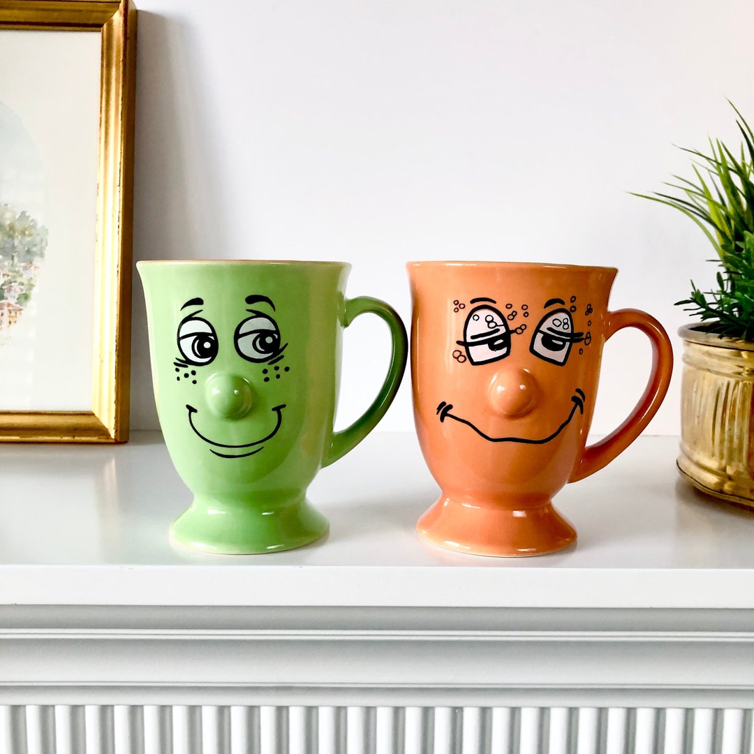 Retro Funny Face Mug, Orange or Green Vintage Funny Mugs Gryphonware ...