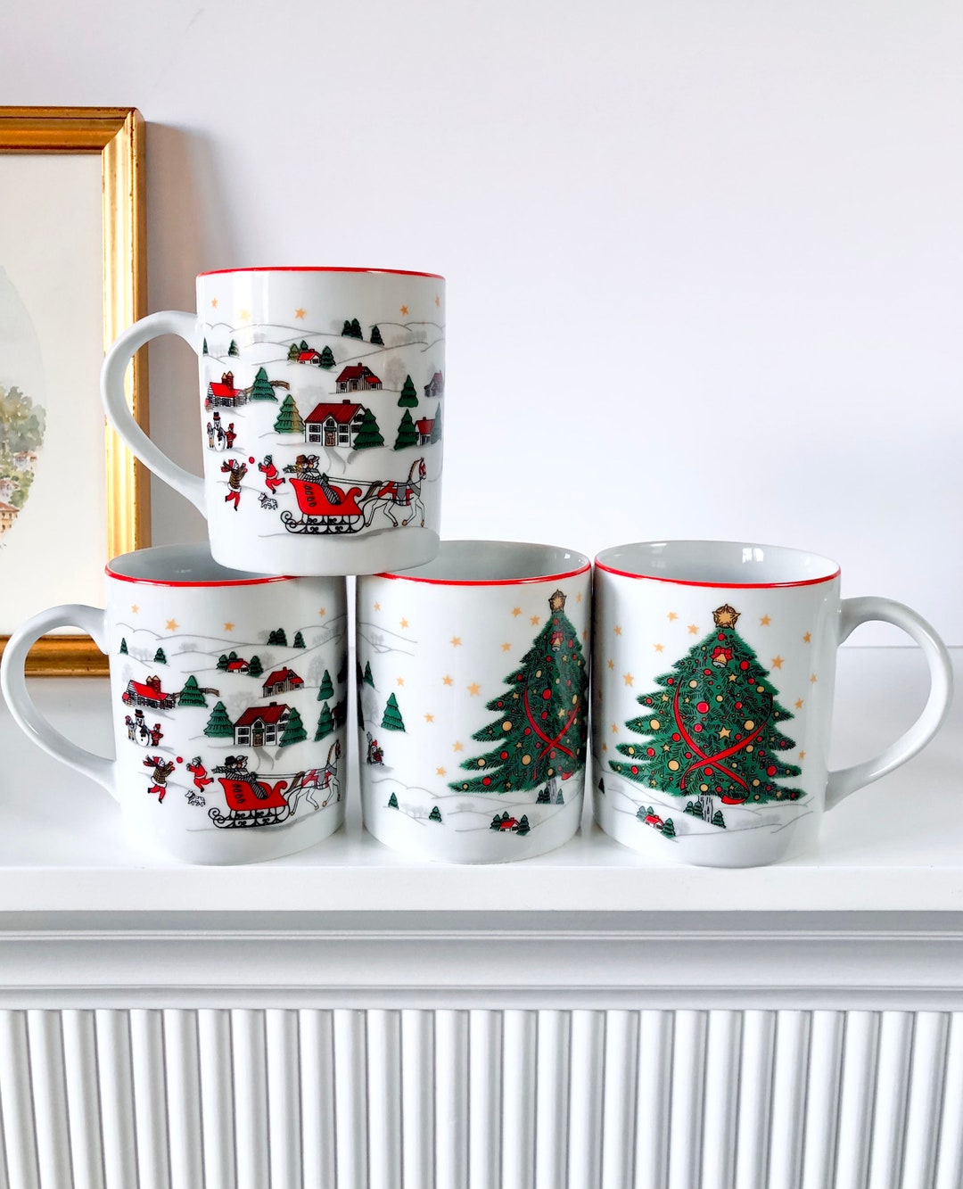 Kopin Christmas Pleasure Mugs, RARE Set of Four Fine Porcelain Coffee ...