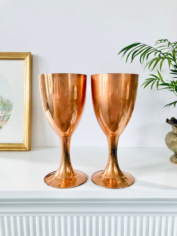 Vintage Copper Wine Goblets Pair of Orange Metal Wine Glasses Retro 70s Stemware Goblets Barware or Fall Planters Etsy UK