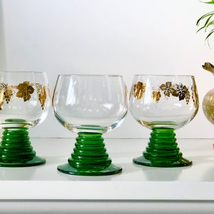 Vintage German Wine Glasses, Roemer Rhein, Set of 3 Coil Ribbed Stems ...