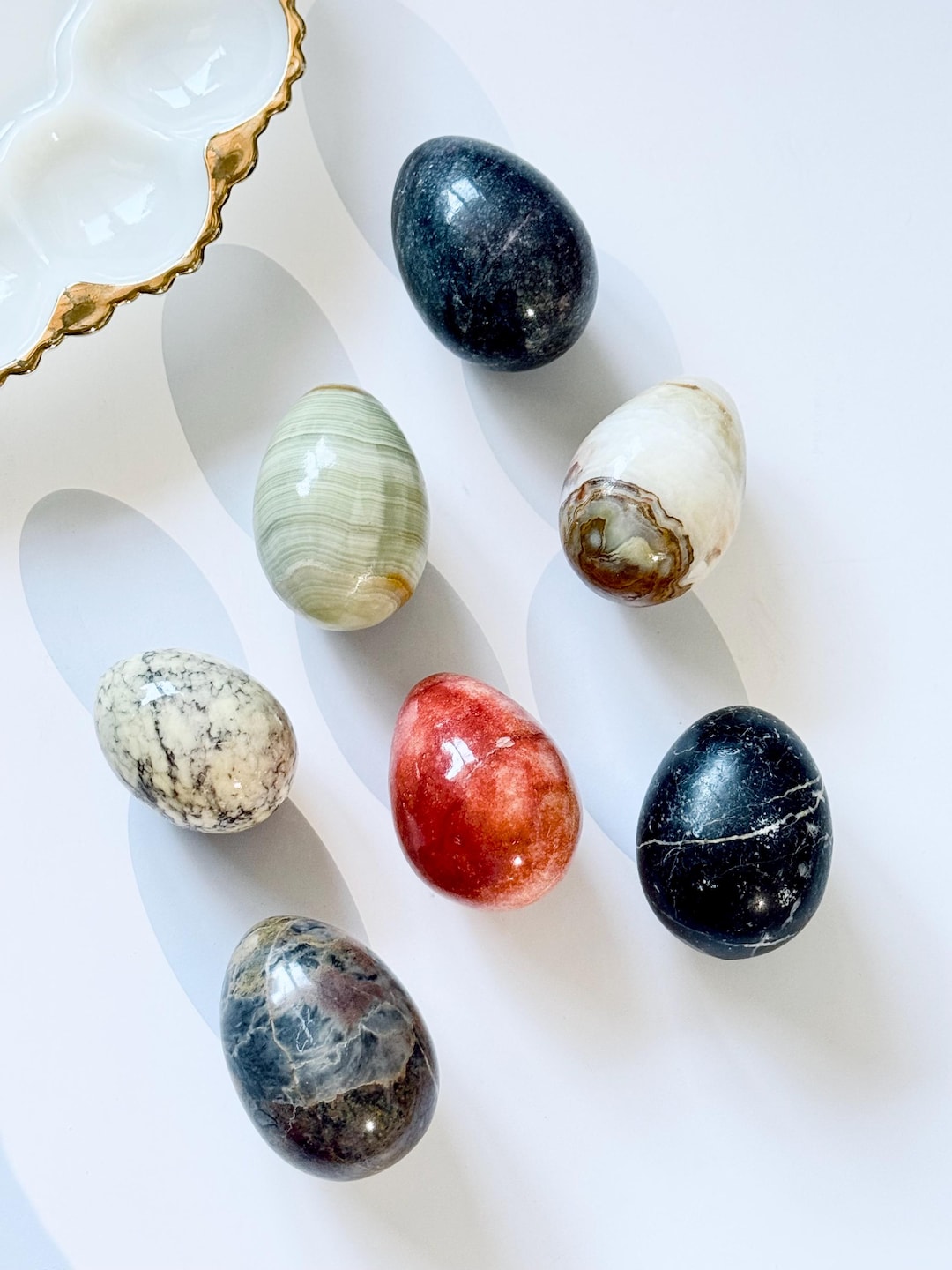 7 Alabaster Onyx Marble Eggs Vintage Set of Seven Hand Carved Polished ...