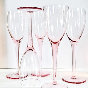 Vintage Pink Glass Wine Glasses, Set of 5 Pink Wine Glasses 6oz Hand ...