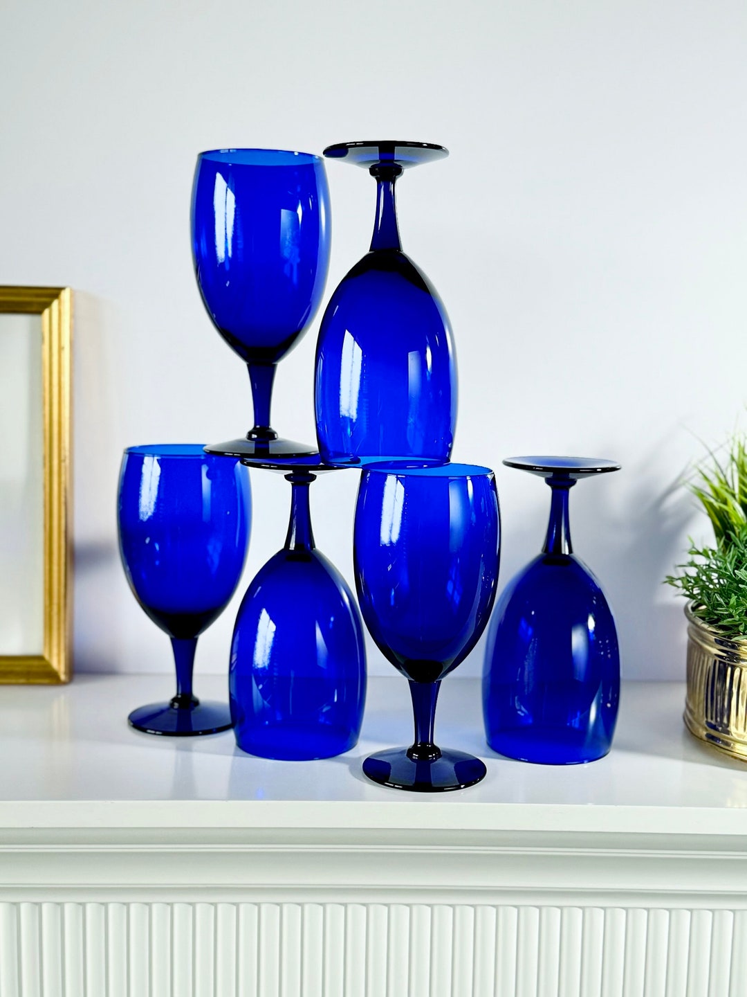 Vintage Pier 1 Cobalt Blue Water Goblets Iced Tea Glasses, Set of Two ...