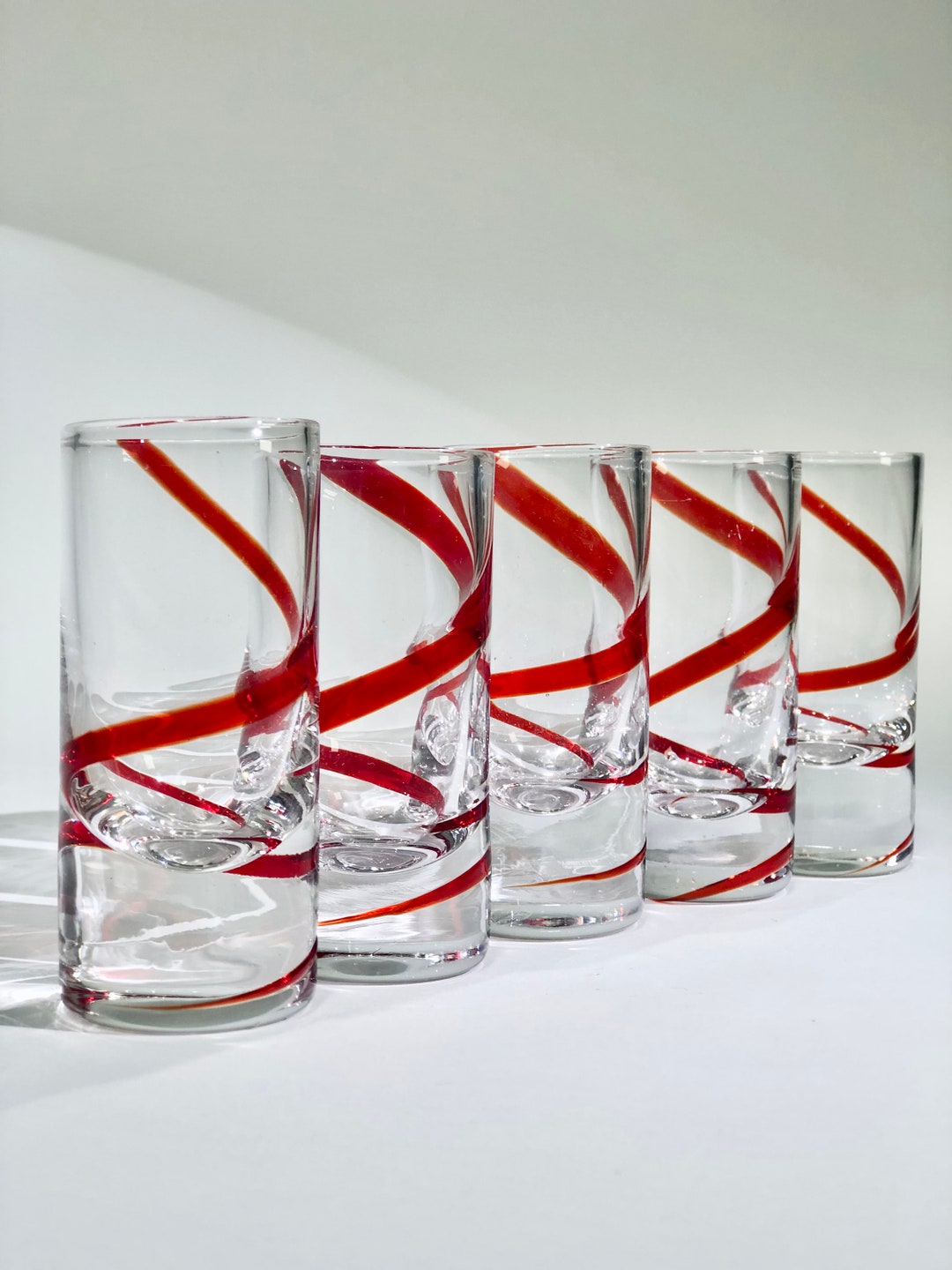 Vintage Red Swirl Shot Glasses Barware Gift for Him, 90s Hand Blown Art ...