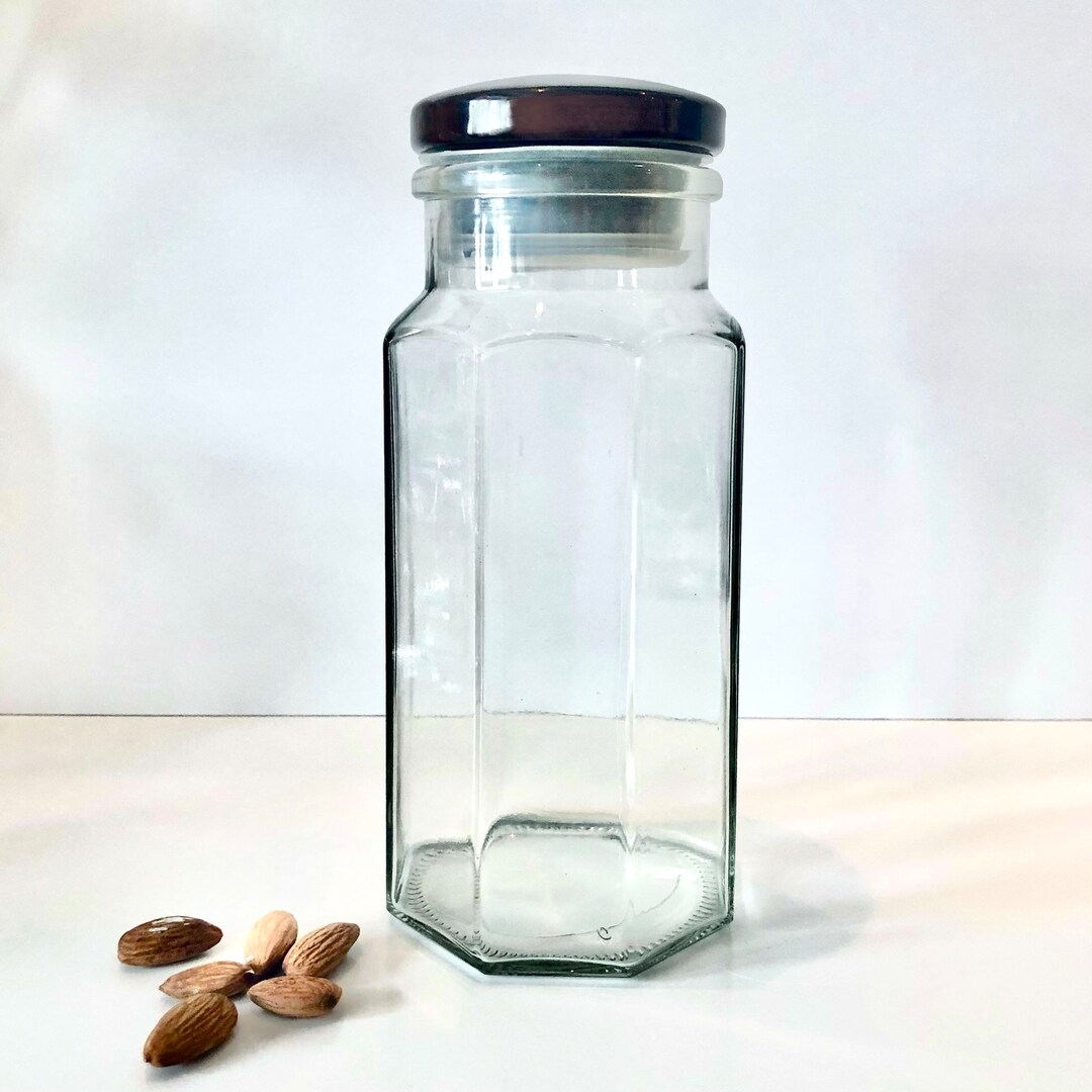 Vintage Kitchen Glass Jar With Vacuum Seal, Retro 70s Hexagonal Glass ...
