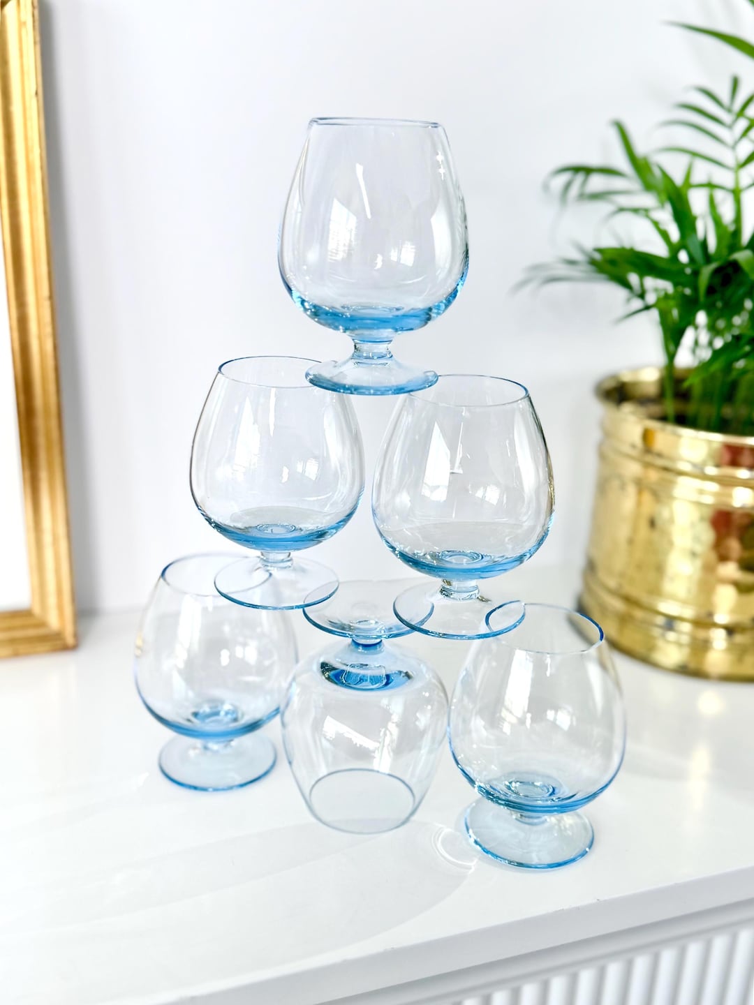 Set of 6 Vintage Blue Liqueur Glasses: 3" Mini Snifters, MCM Cordial ...