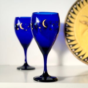 Libbey Celestial Cobalt Blue Wine Glass PAIR Classic 1990s Sun Moon ...