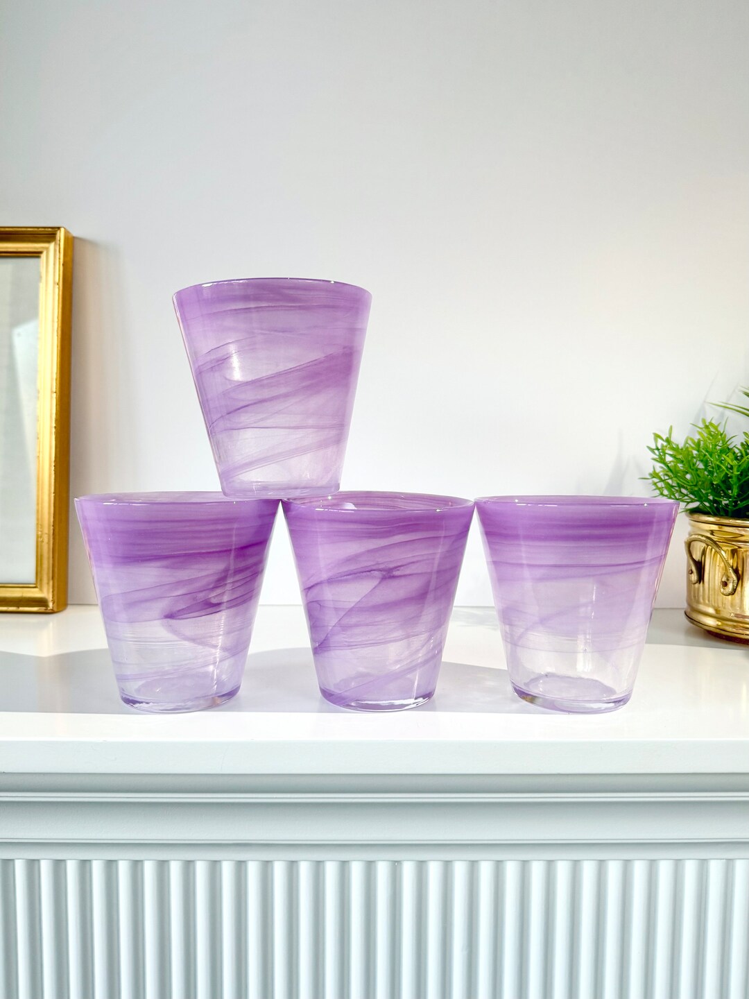 Retro Lavender Drinking Glasses Set of 4 Tumblers, Chunky Murano Style ...
