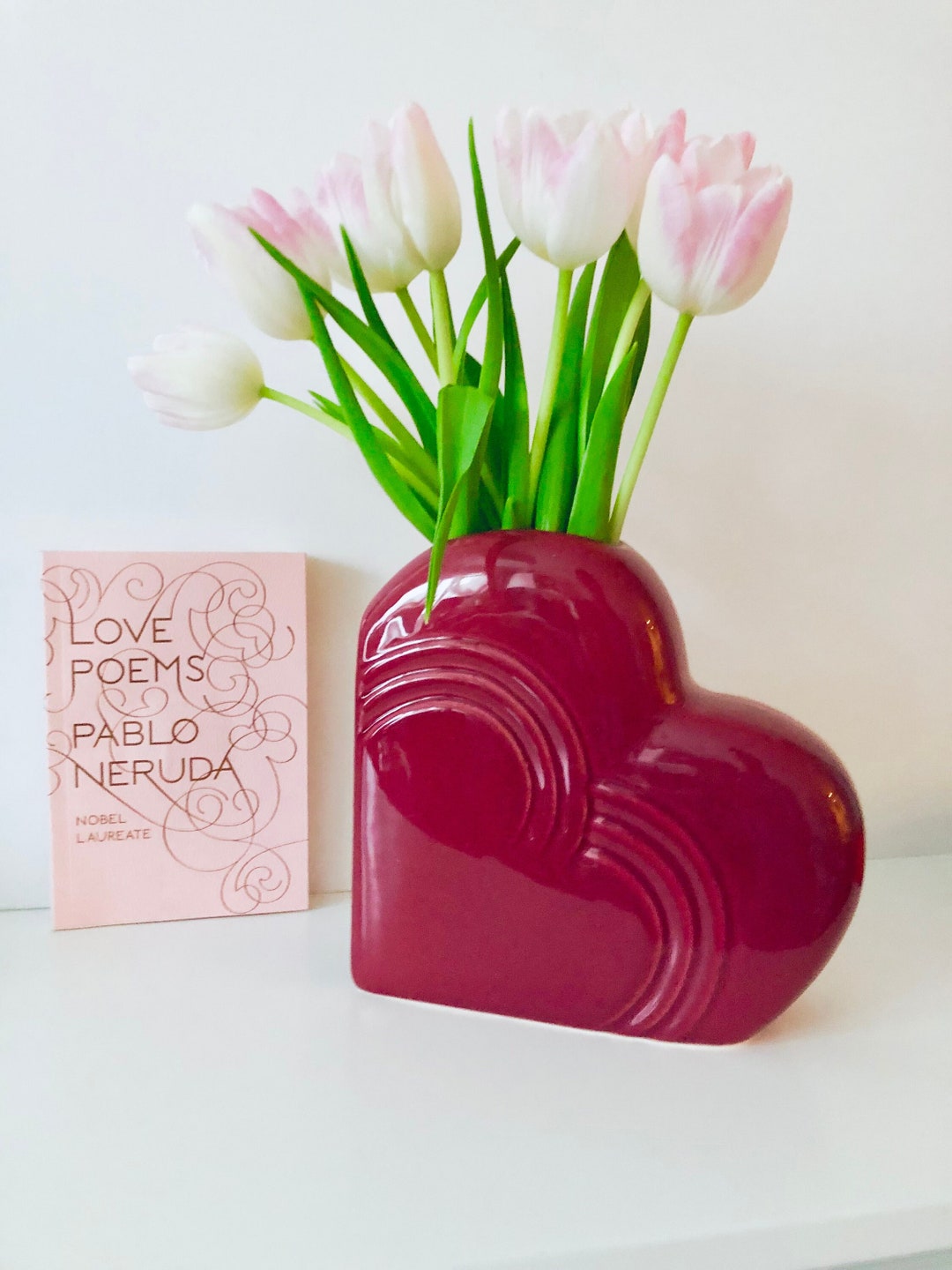 Retro 80s Ceramic Heart Vase Vintage Red Puffy Heart Vase - Etsy