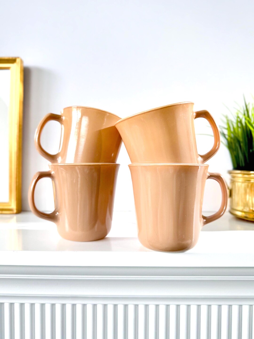 Vintage Corningware Coffee Mugs - 1960s Retro Tan Kitchen Set of 4 ...