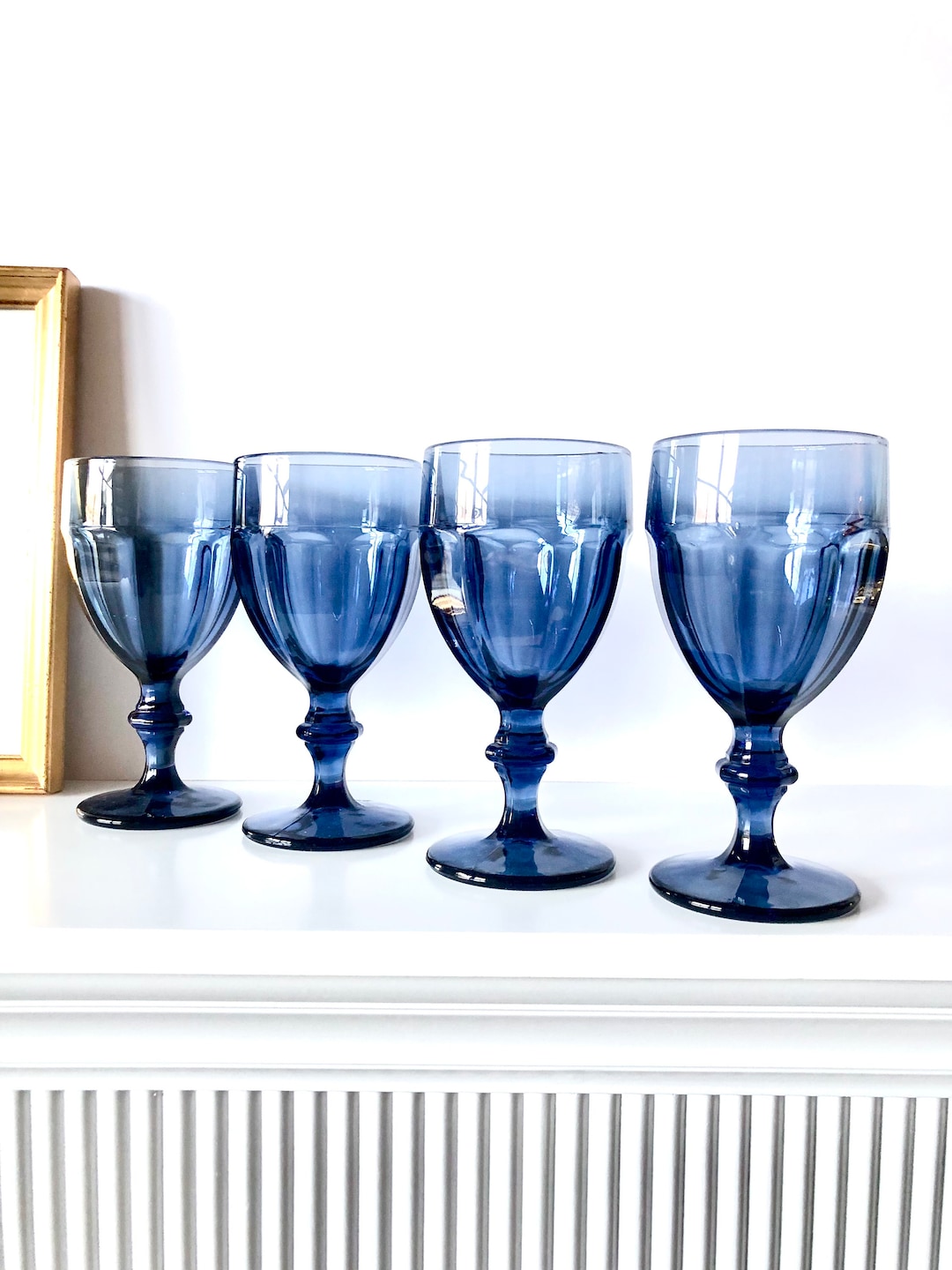 Vintage Blue Glass Wine Goblets, Libbey Duratuff Dusky Blue Wine ...