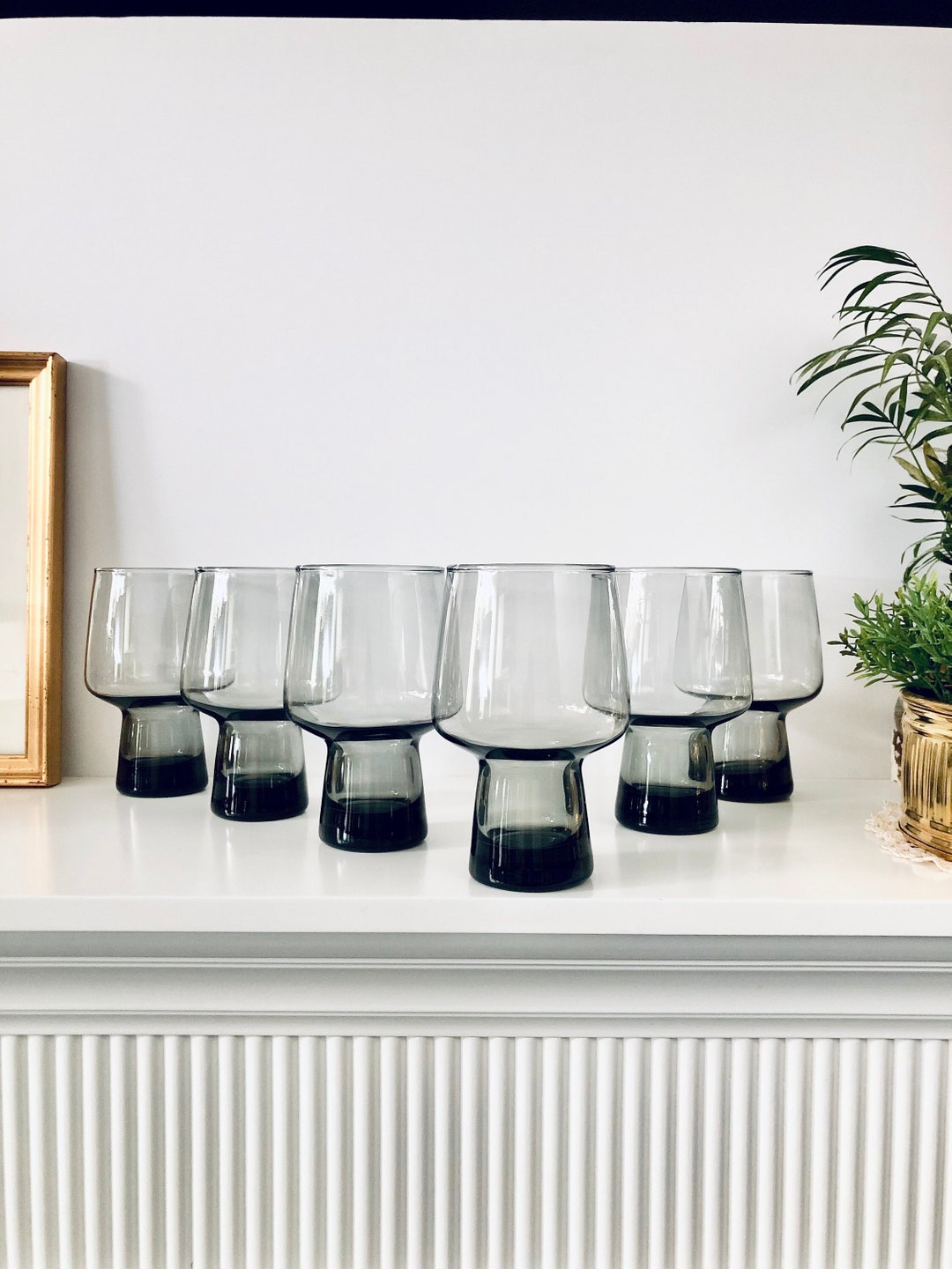 Mid Century Smoke Grey Drinking Glasses Tumblers Set Of 6 Etsy