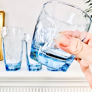 Vintage Textured Blue Glasses PAIR, 70s Libbey Chivalry Drink Glass ...