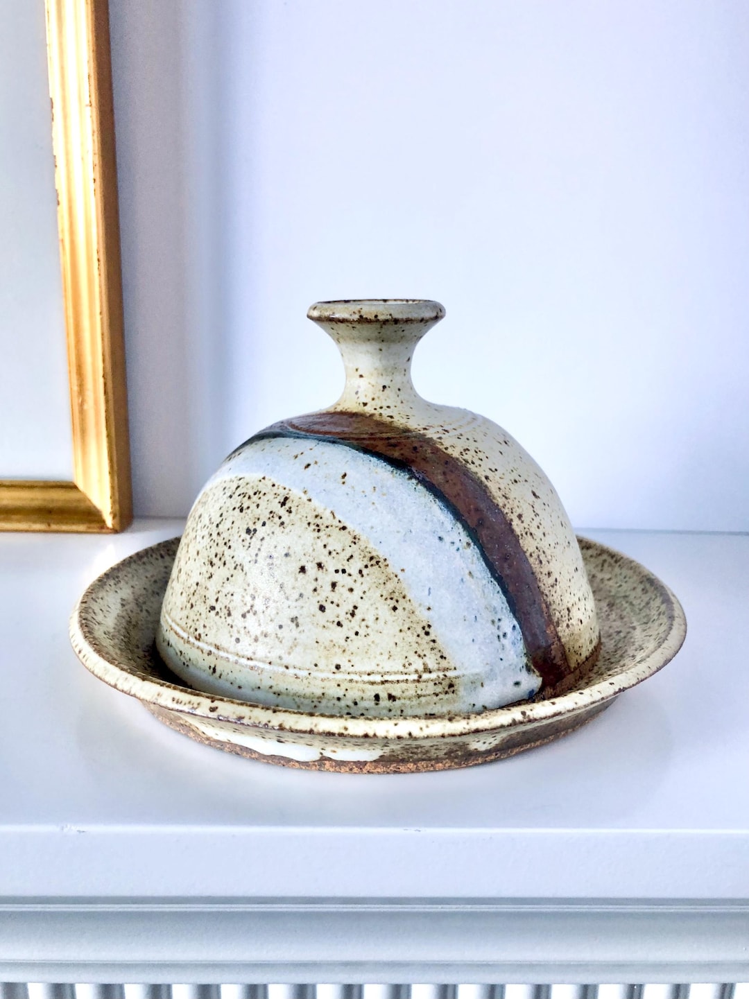 Vintage Studio Pottery Butter Dish, Handmade Speckled Ceramic Cloche ...