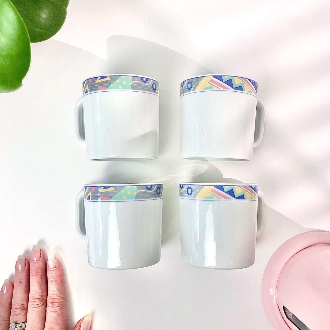 Retro 80s STUDIO NOVA Mugs: Pastel Geometric Fine China Coffee Cups ...
