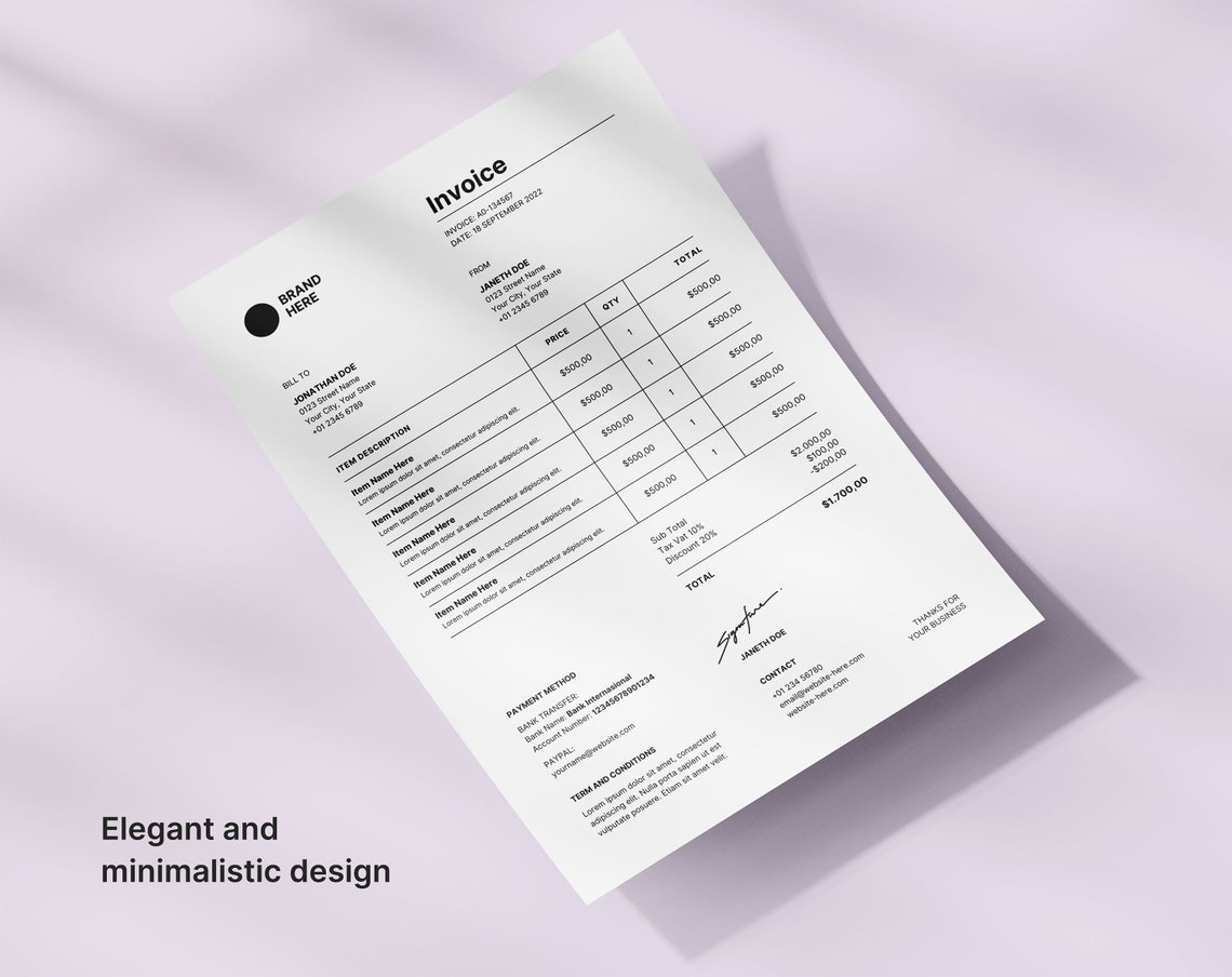 Simple Invoice Editable Canva Template, Printable Invoice Word Template ...