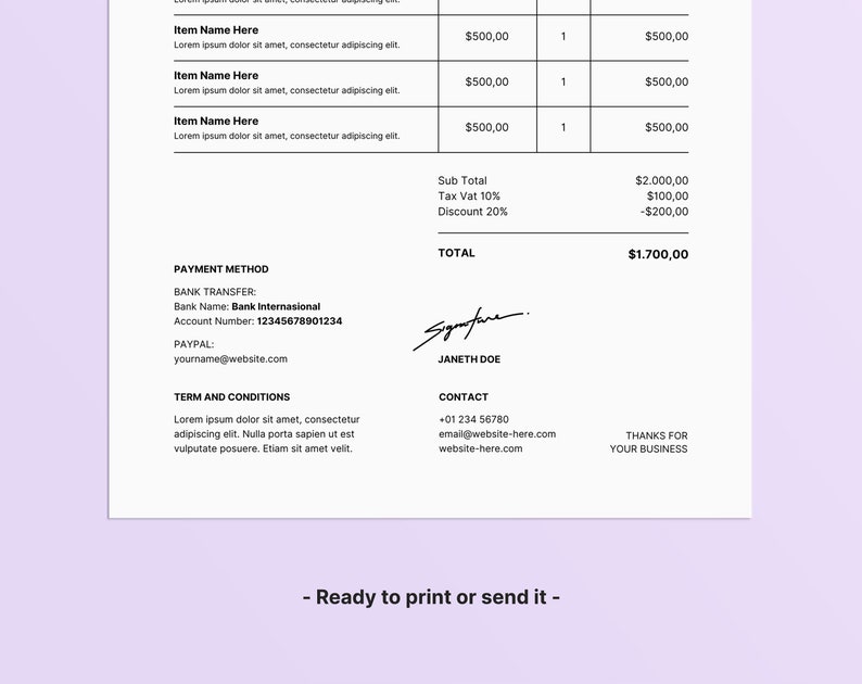 Simple Invoice Editable Canva Template, Printable Invoice Word Template ...