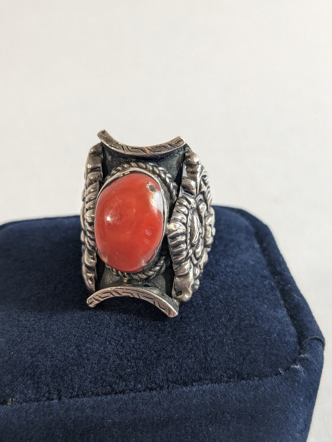 Tibetan Saddle Ring Sterling Silver 925 With Coral, Size 7.5-8 Semi ...