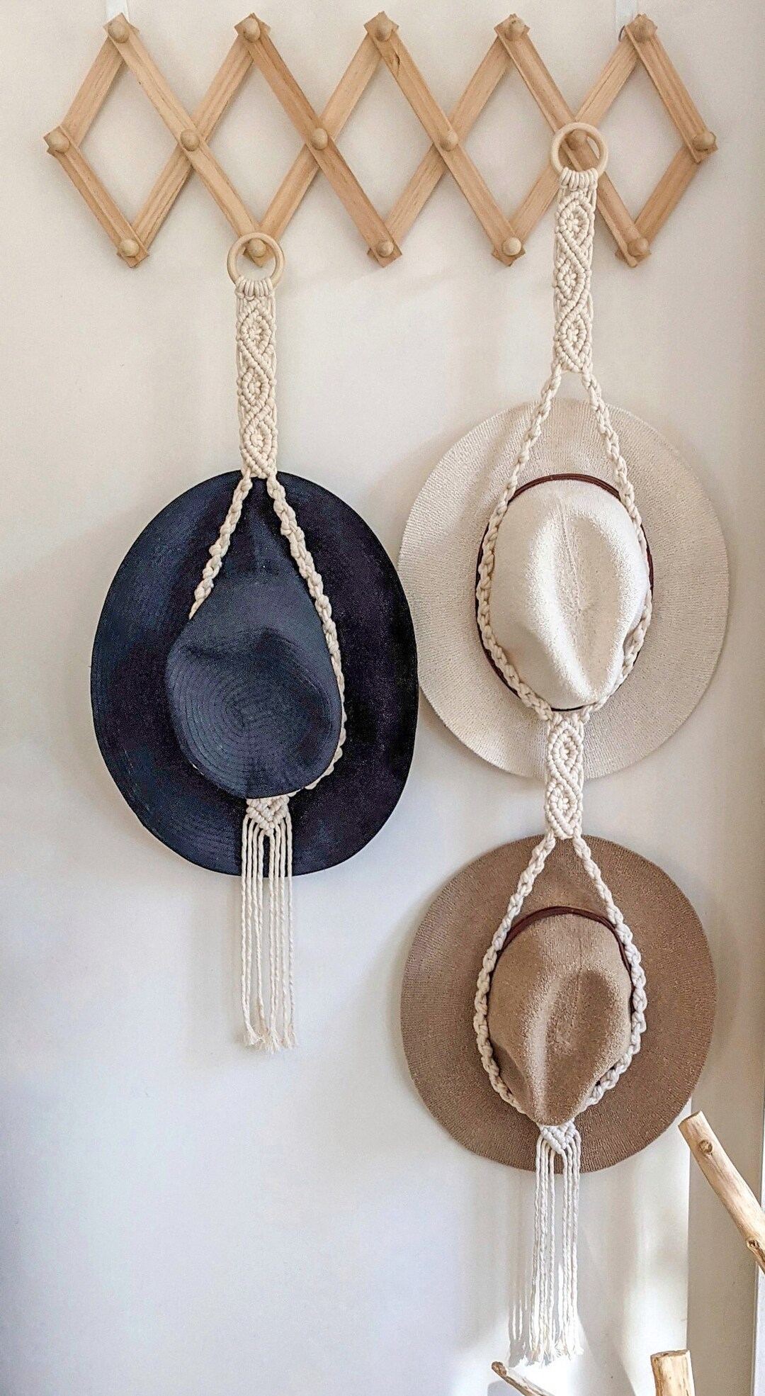 Macrame Single or Double Hat Hanger Boho Hat Rack - Etsy