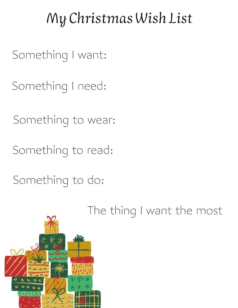Christmas Wish List Printable Holiday Digital Print Instant Download ...