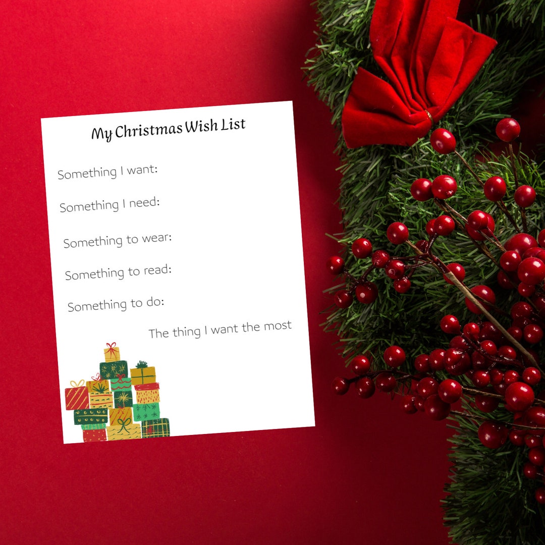 Christmas Wish List Printable Holiday Digital Print Instant Download ...