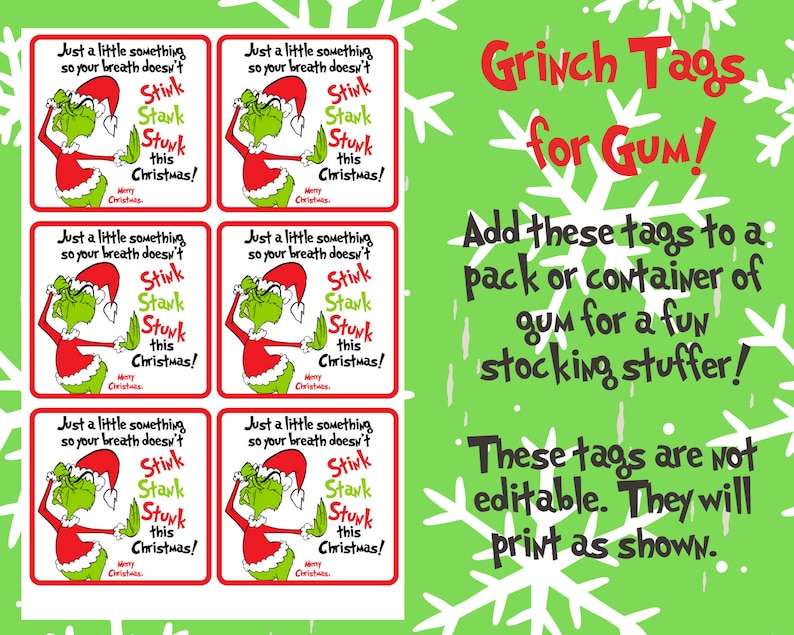 Grinch Gum Tags - Etsy UK