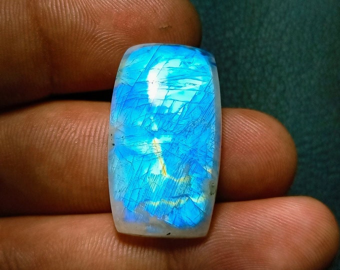 Super ~ Clean Blue Flashy Rainbow Moonstone Rectangle Shape Cabochon ...