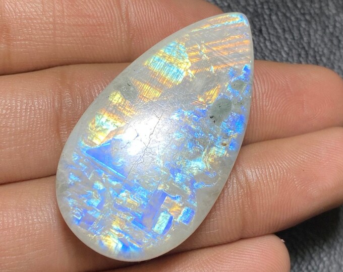 A One Quality ~ Multi Fire Rainbow Moonstone Pear Shape Cabochon Size ...