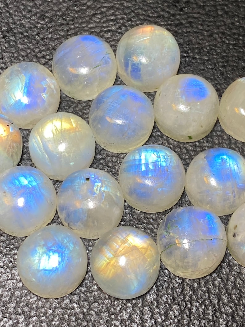 Top Grade Blue Fire Moonstone Round Shape Cabochon High Hand Polished ...
